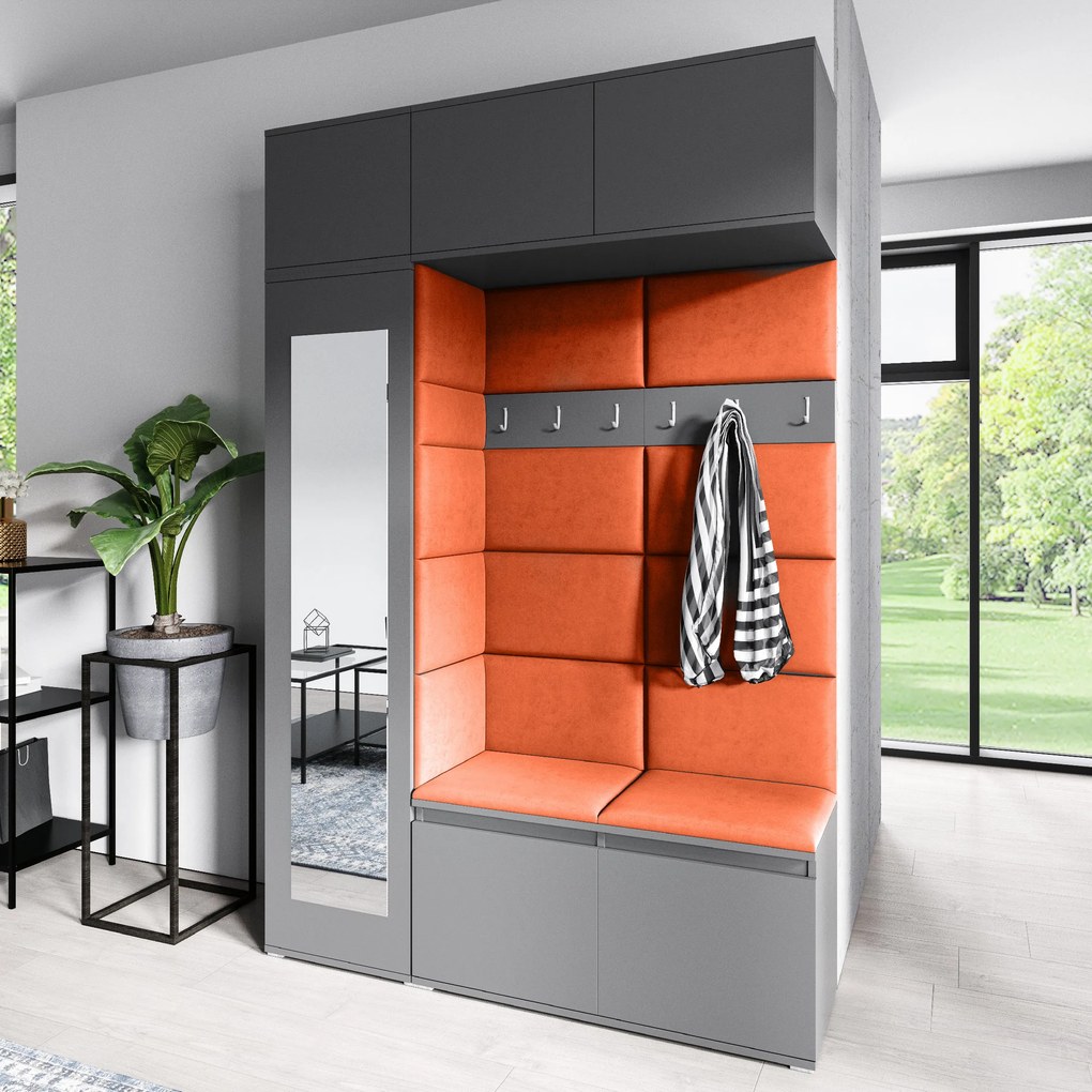 Eka Předsíňová stěna s čalouněnými panely Trinity 21 - Grafit / Okrová 2325