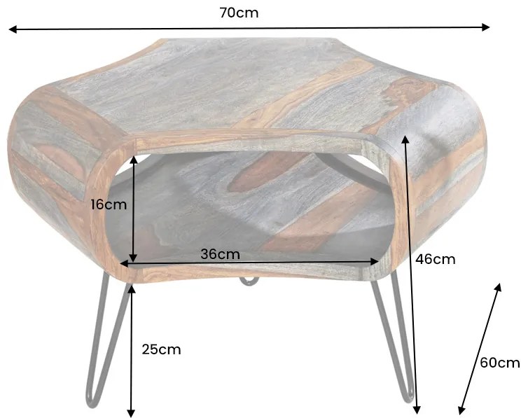 Designový konferenční stolek Lorelei, 70 cm, sheesham, šedý