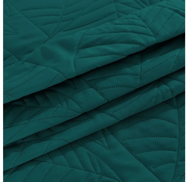 Tyrkysový přehoz na postel se vzorem LEAVES Rozměr: 220 x 240 cm