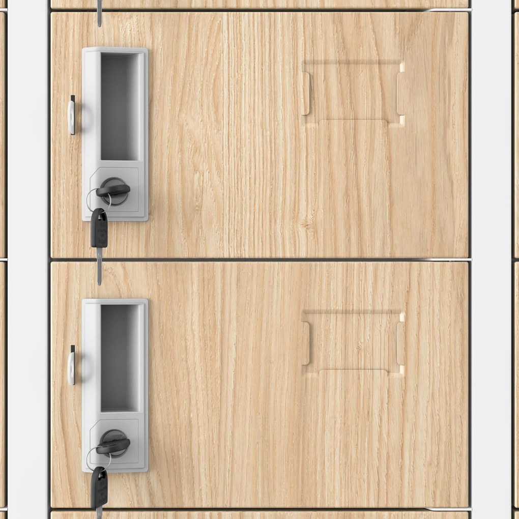 Depozitní skříňka s 33 uzamykatelnými boxy, bílá / dub sonoma, 900x1850x450 mm: OLIVER Eco Design