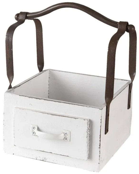 Bílá dřevěná retro bedýnka s rukojetí – 24x19x28 cm