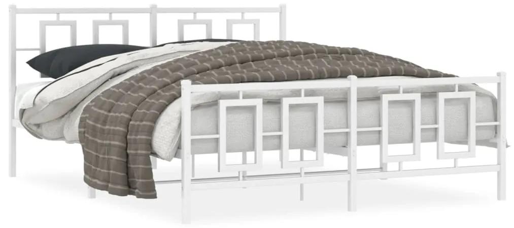Kovový rám postele s hlavovým a nožním čelem bílý 150 x 200 cm,  374310