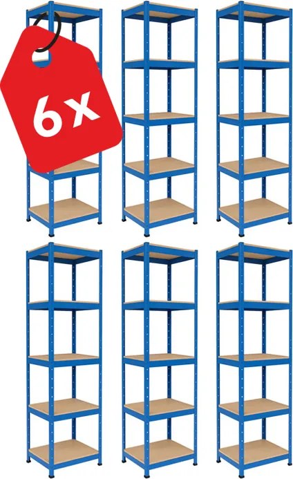 Regál 180x40x40 cm lakovaný 5-policový, nosnost 875 kg - modrý - 6ks