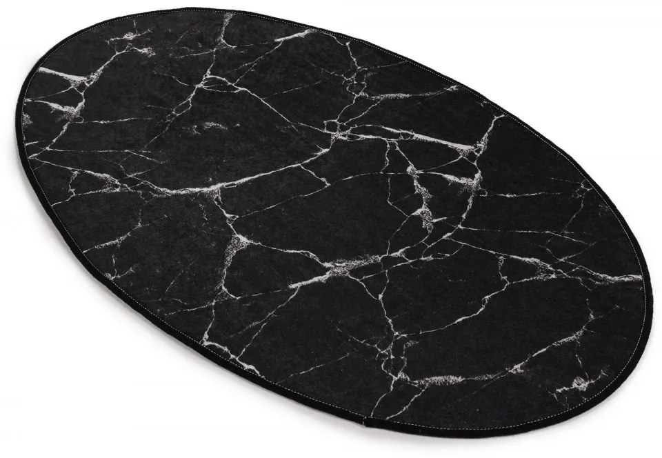 Oválný koberec Black Marble 60x90 cm černý