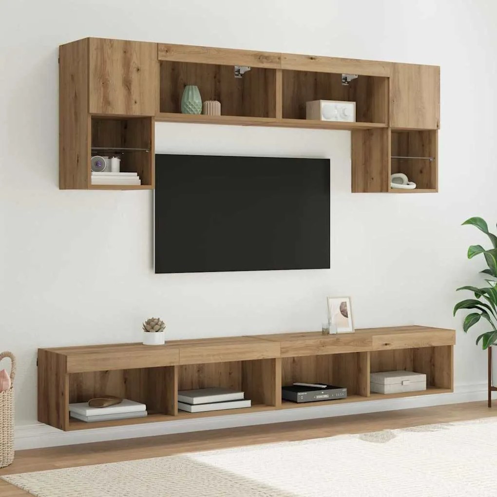 TV nástěnné jednotky s LED 6 ks Artisanový dub Kompozitní dřevo 3402963