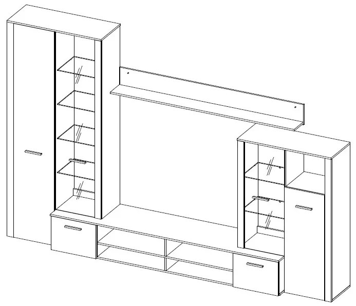 Obývací stěna Dakar, bělený modřín, s osvětlením
