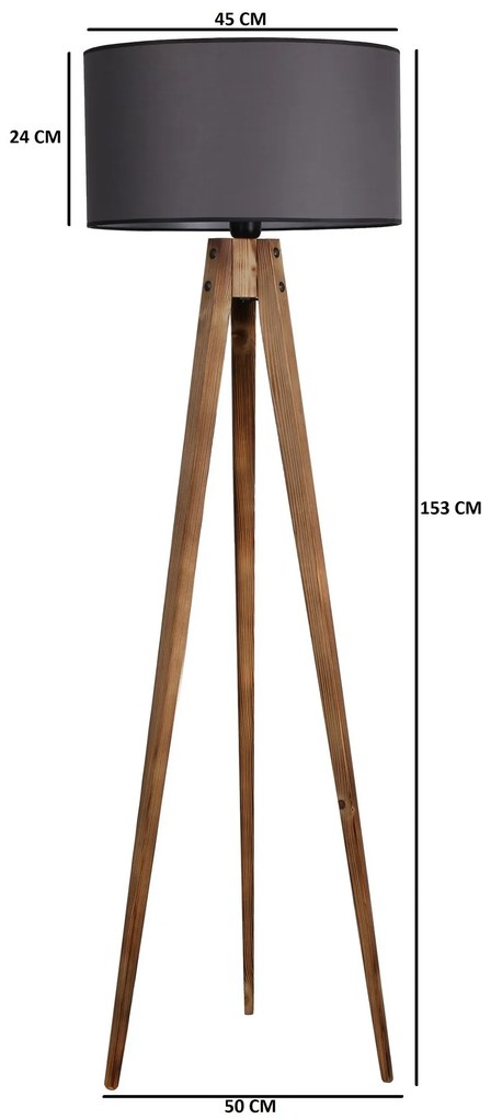 Opviq Stojací lampa Tripod, Hnědá, Šedá