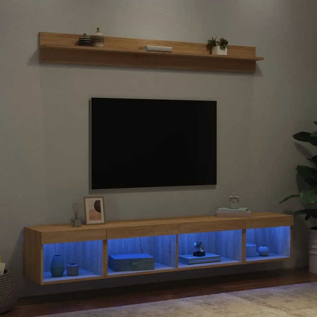 5dílná obývací stěna s LED dub sonoma kompozitní dřevo 3216684