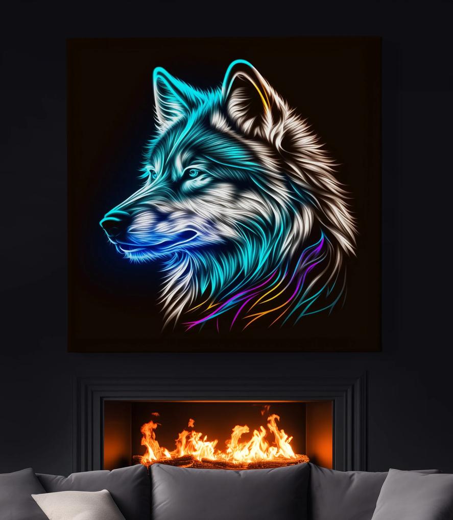 Obraz na plátně - Modro-bílý vlk, hlava FeelHappy.cz Velikost obrazu: 100 x 100 cm