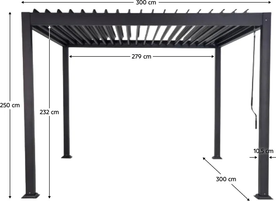 Bioklimatická pergola, antracit, 3x3 m, ZIA