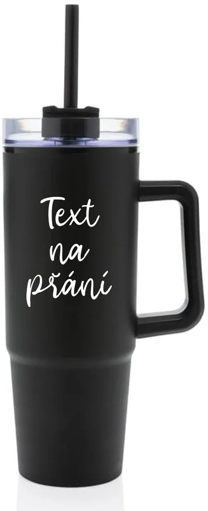 TEXT NA PŘÁNÍ - černý cestovní termohrnek s průhledným víčkem 900 ml