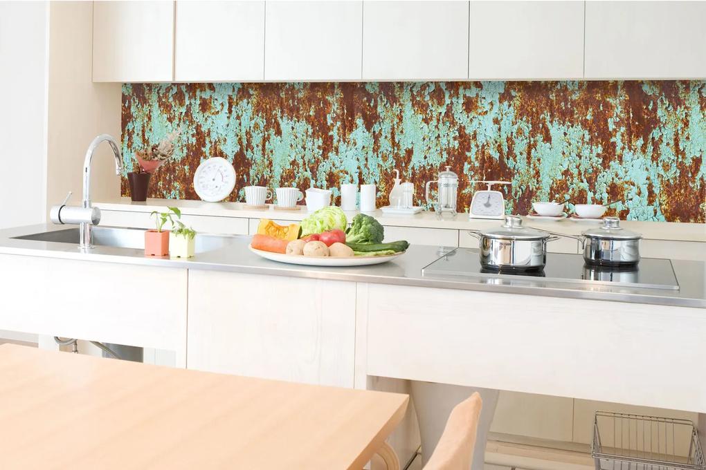 DIMEX | Fototapeta do kuchyně Rez na starém barevném kovu KI-350-268 | 350 x 60 cm | bronzová, tyrkysová
