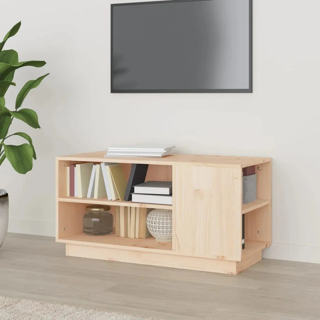 Tv Skříňka Šedá 80 X 35 X 40,5 Cm Masivní Borové Dřevo Přírodní