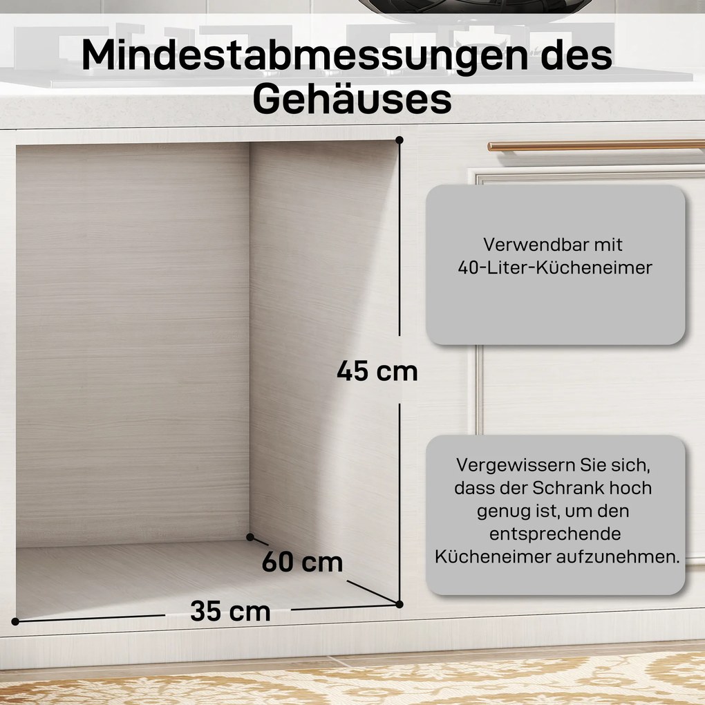 HOMCOM Vysunovací odpadkový koš, 2 x 20 L, vyjímatelné nádoby, plast, kov, šedá