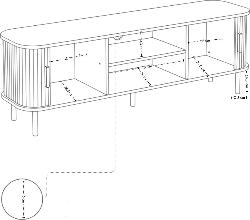TV stolek SCAVA, drážkovaný, 140 x 40 x 46 cm