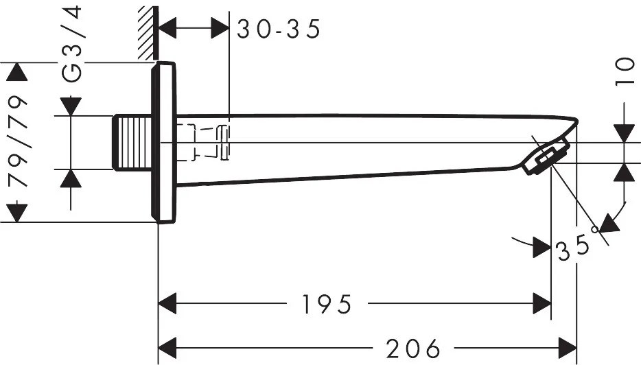Hansgrohe Logis, vanový výtok 195 mm, černá matná, HAN-71410670