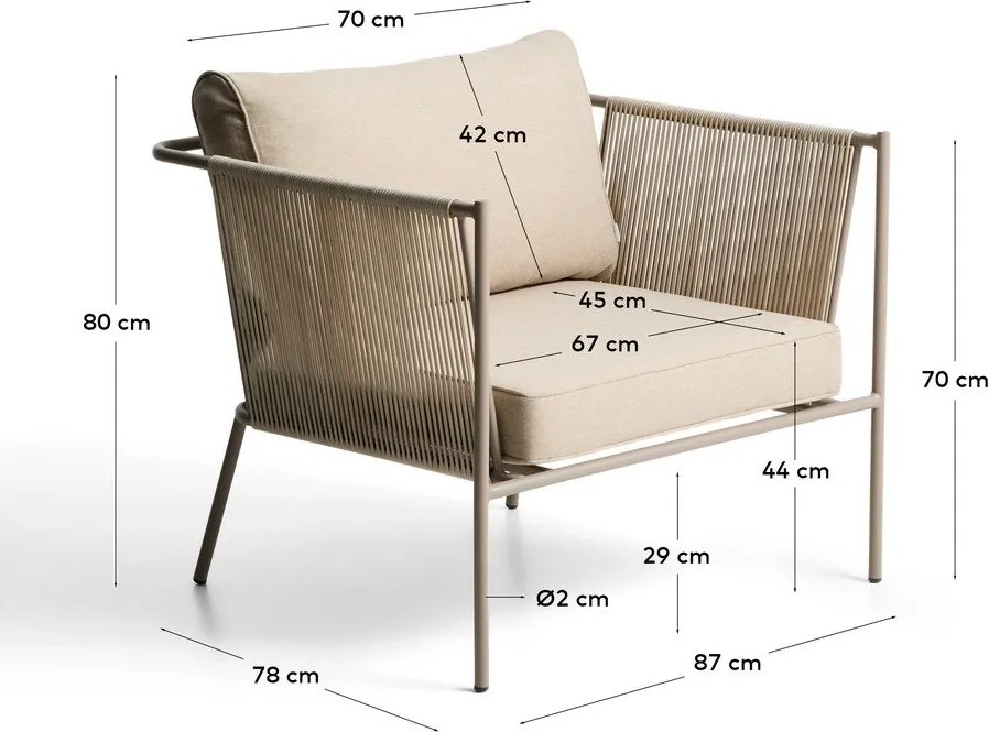 Krémové/taupe kovové/polstrované zahradní křeslo Zivia – Kave Home