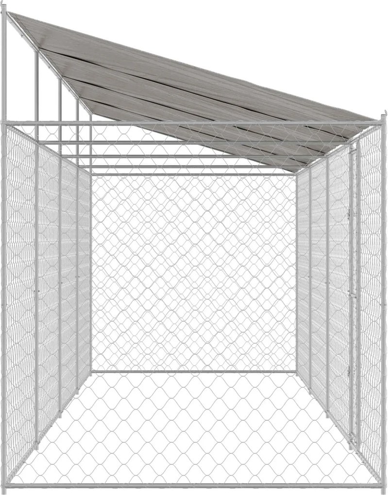 Psí klec s střechou Stříbrná 800 x 200 x 256 cm Ocel a PE 3368303