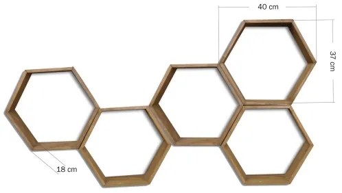 SADA 5x Nástěnná police 37x40 cm smrk