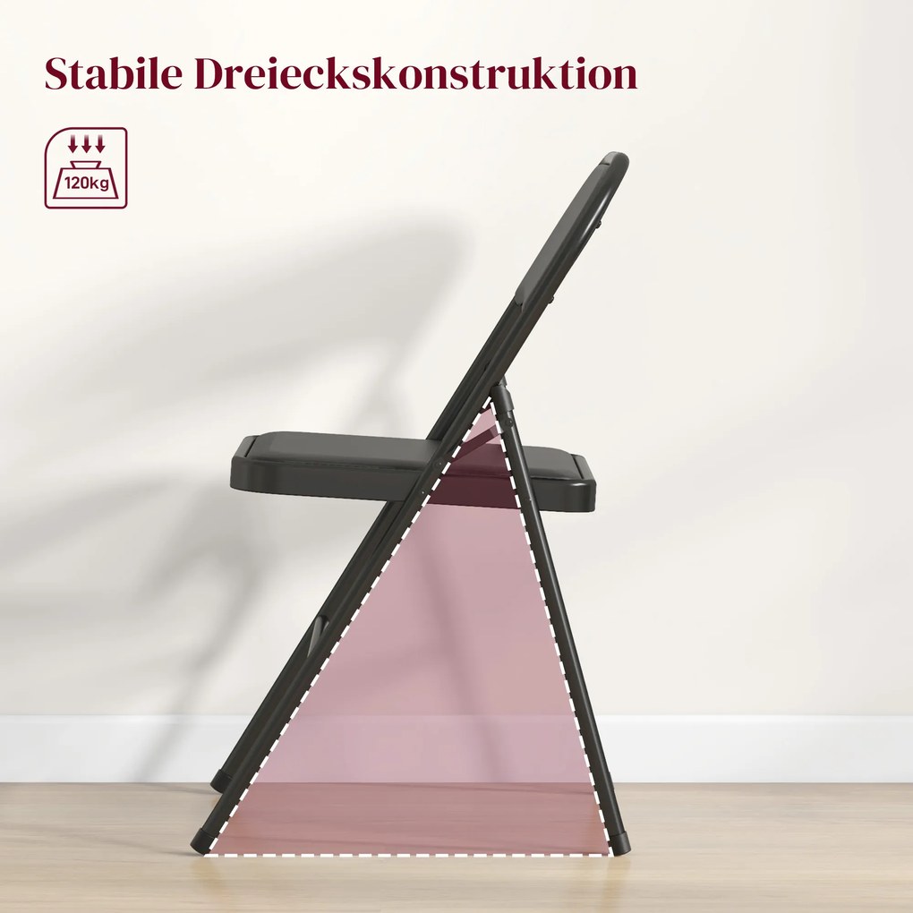 HOMCOM Skládací židle sada 2 přenosných kancelářských židlí s polštáři v černé kožence, skládací židle do čekárny na recepci, ocelové nohy
