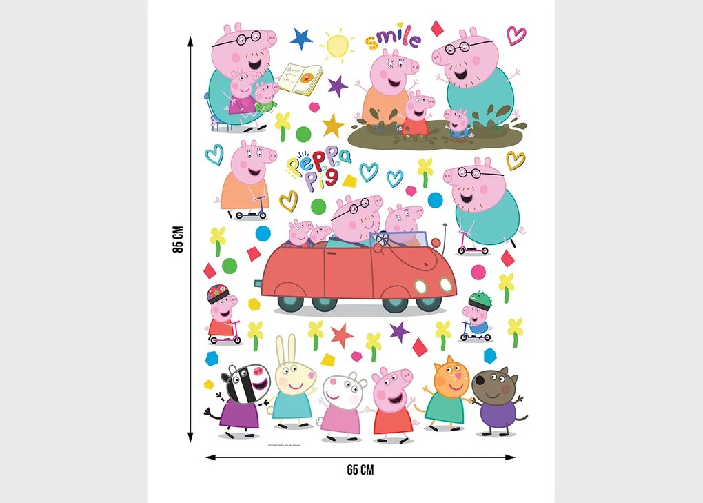 Dětská samolepka na zeď Prasátko Peppa Rodinná Jízda | 65 x 85 cm | DDK2359