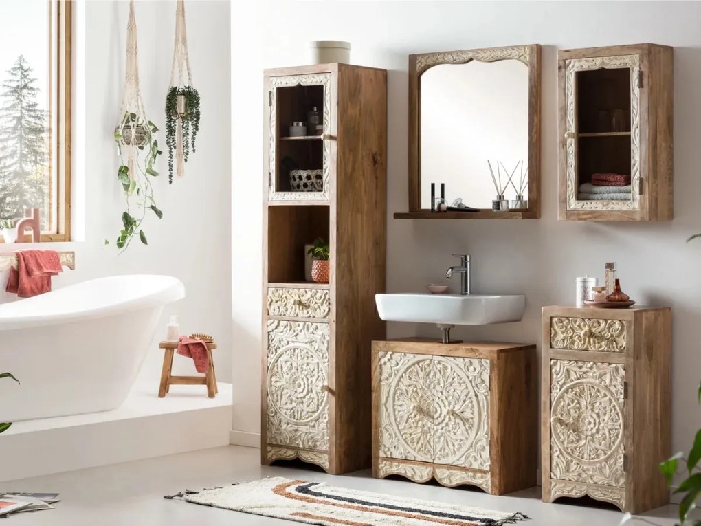 furniture-nabytek.cz - Masivní koupelnová spodní skříňka Delmar z mangového dřeva, lakovaná, hnědá – 43×30×80 cm