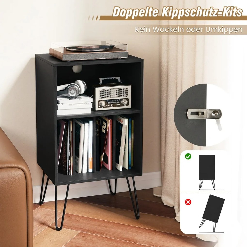 Costway Stojan na gramofon s nabíjecí stanicí Vinylová úložná