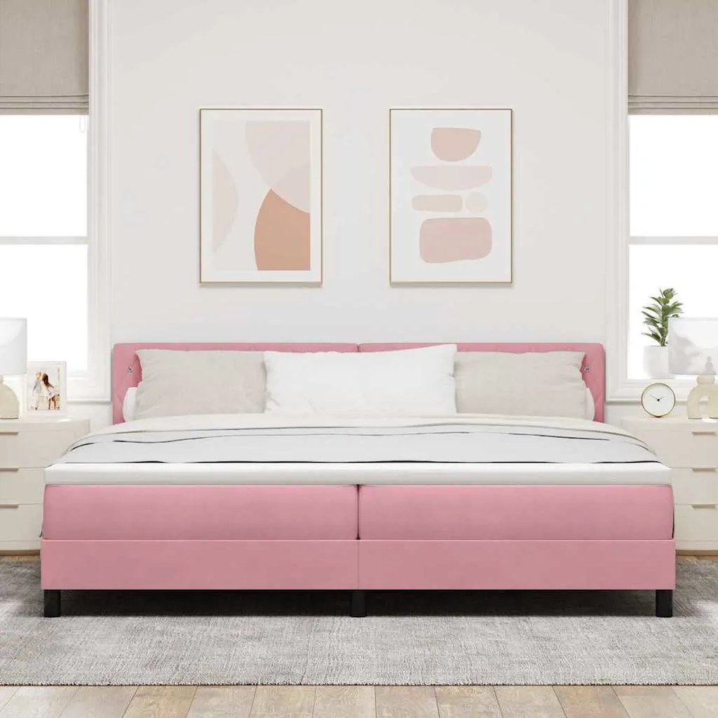 Postel s boxspringem s matrací s čelo Růžová 200 x 200 cm samet 3339133
