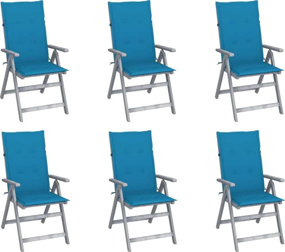 vidaXL Zahradní polohovací židle 6 ks s poduškami masivní akácie [3065328] Barva: Modrá