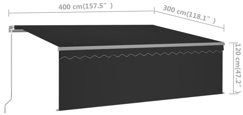 vidaXL Marketos Ručně zatahovací markýza s roletou a LED 4 x 3 m antracitová