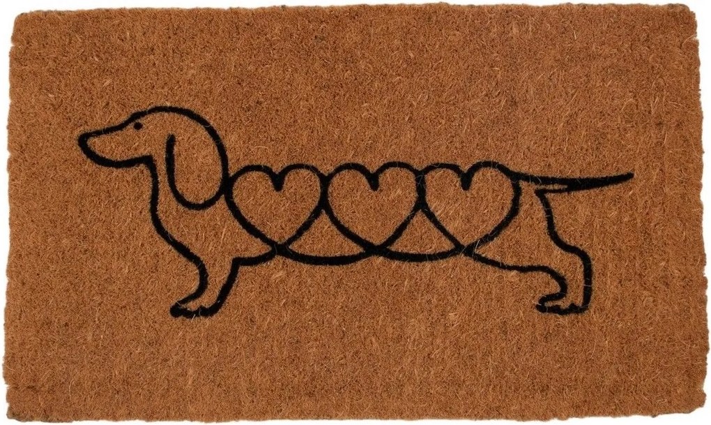 Ručně vyrobená rohožka jezevčík Dachshund se srdíčky – 75*45*4 cm