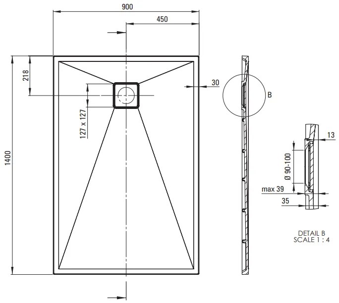 Aplomo Correo obdélníková sprchová vanička, antracit Rozměr vaničky: 100x70cm