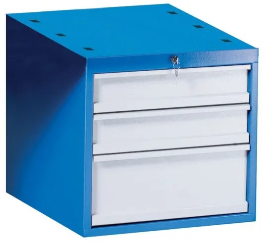 Závěsný dílenský box na nářadí k pracovním stolům GÜDE, 3 zásuvky, zámek, 510 x 592 x 470 mm, modrá / šedá