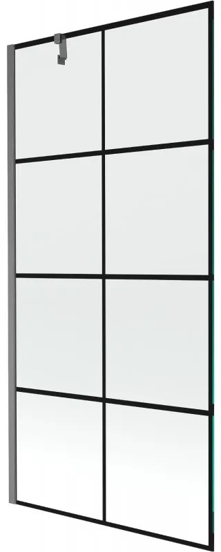Mexen Next, 1-křídlová vanová zástěna 90 x 150 cm, 6mm čiré sklo - černý vzor, broušený grafit, 895-090-000-00-77-66