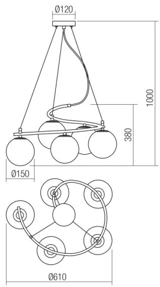 Redo 01-2720 - Lustr na lanku VOLLEY 5xE14/28W/230V černá