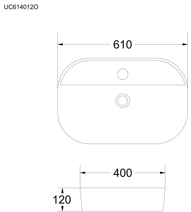Mereo, Mereo Umyvadlo na desku bez přepadu, 610x400x120 mm, keramické, MER-UC614012O