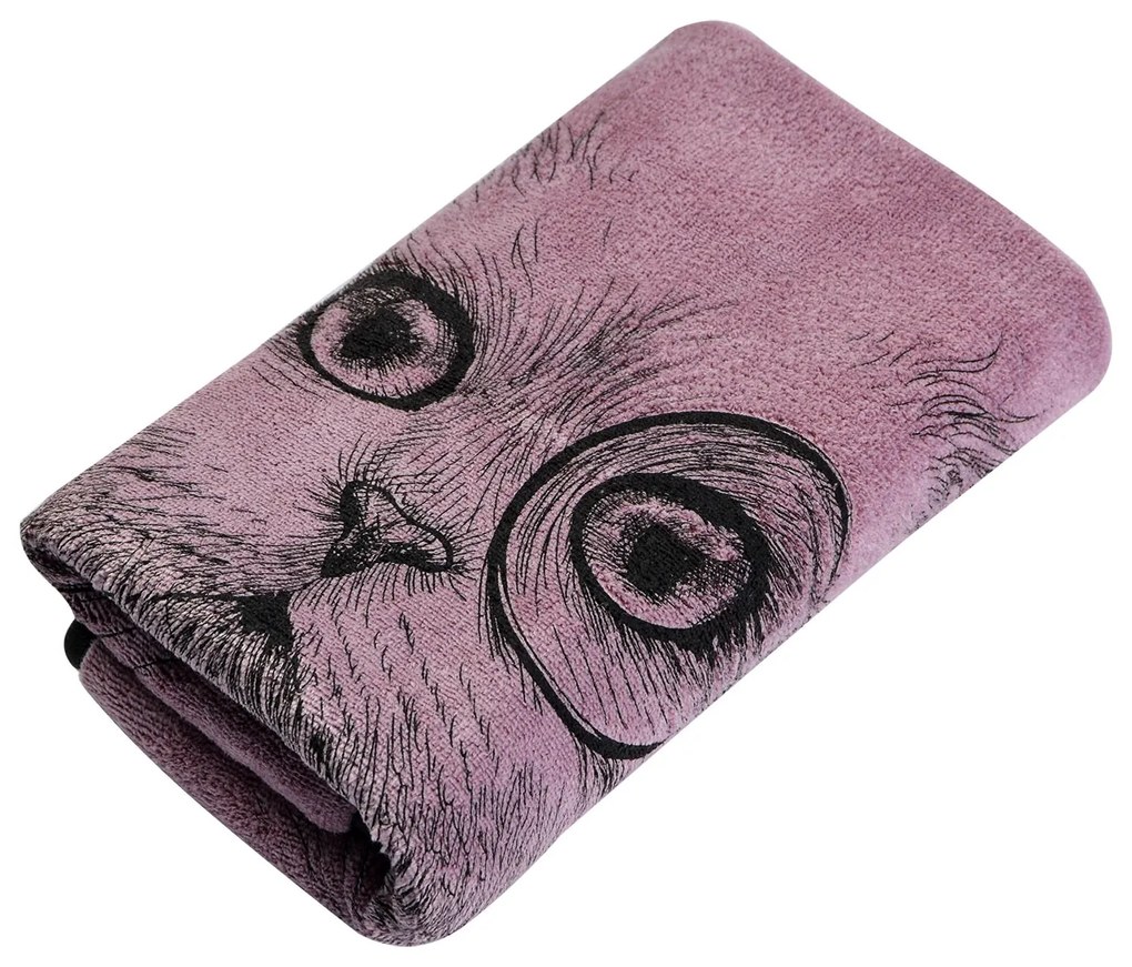 Růžový ručník Cat - 35*75 cm