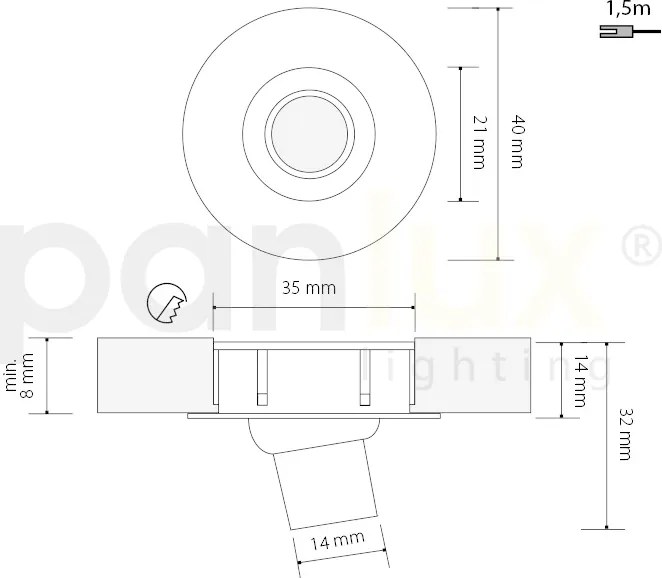 Svítidlo Panlux PICCO P1/NBT 1,8W HLINIK WW teplá bílá 3000K