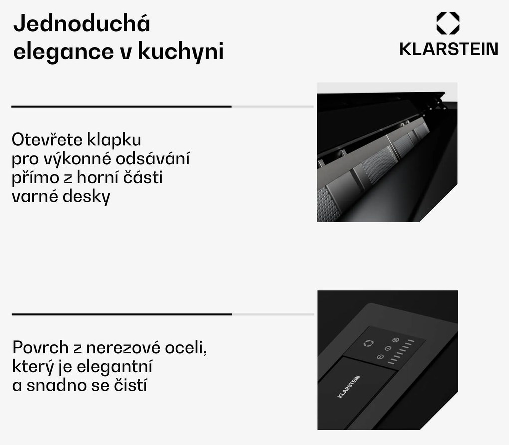Klarstein Brisa digestoř, výsuvná, 708 m³/h, A+, LED, 42 dB, režim odsávání/recirkulace