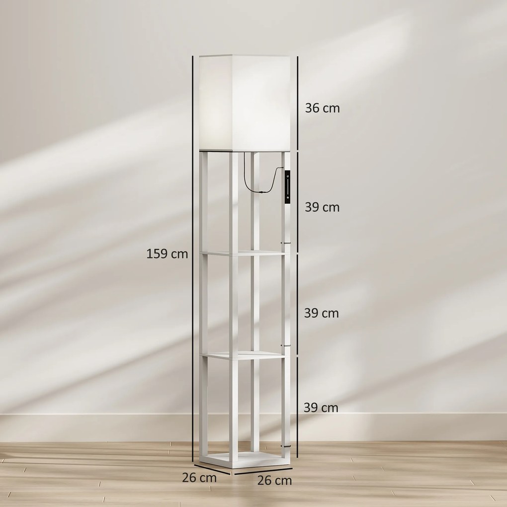 HOMCOM stmívatelná stojací lampa s policemi, bílá