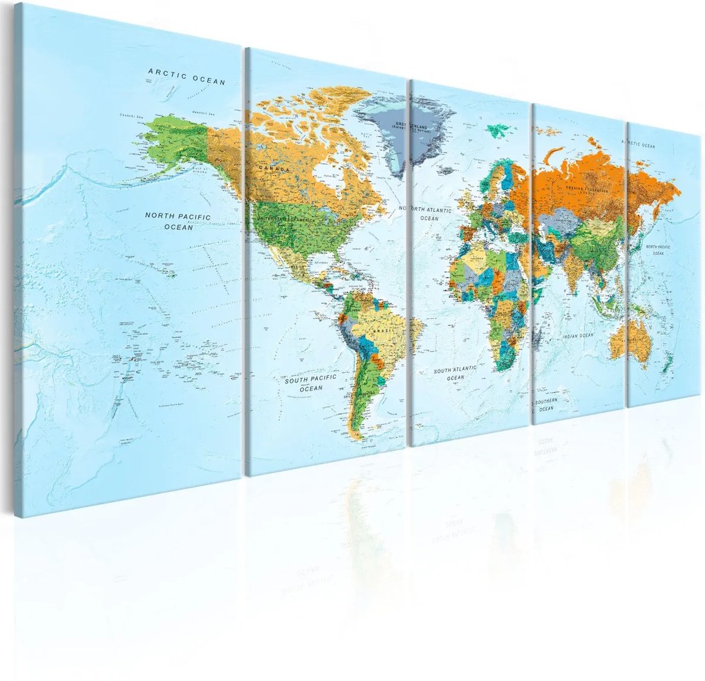 Vícedílné obrazy - podrobná mapa světa (150x60 cm) - Murando DeLuxe
