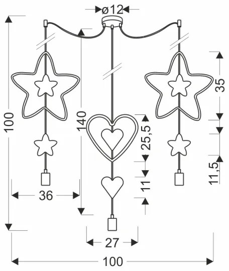 Dětský lustr na lanku TRIO 3xE27/20W/230V modrá/růžová/žlutá