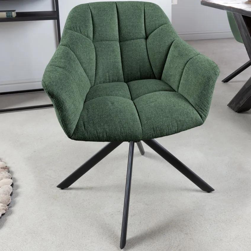 Moebel Living Tmavě zelená látková otočná jídelní židle Fran