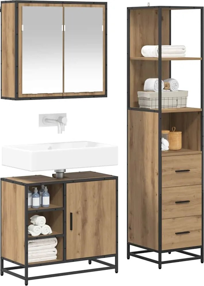 Sada koupelnového nábytku 3 ks Artisanový dub 65 x 33 x 60 cm 3402406