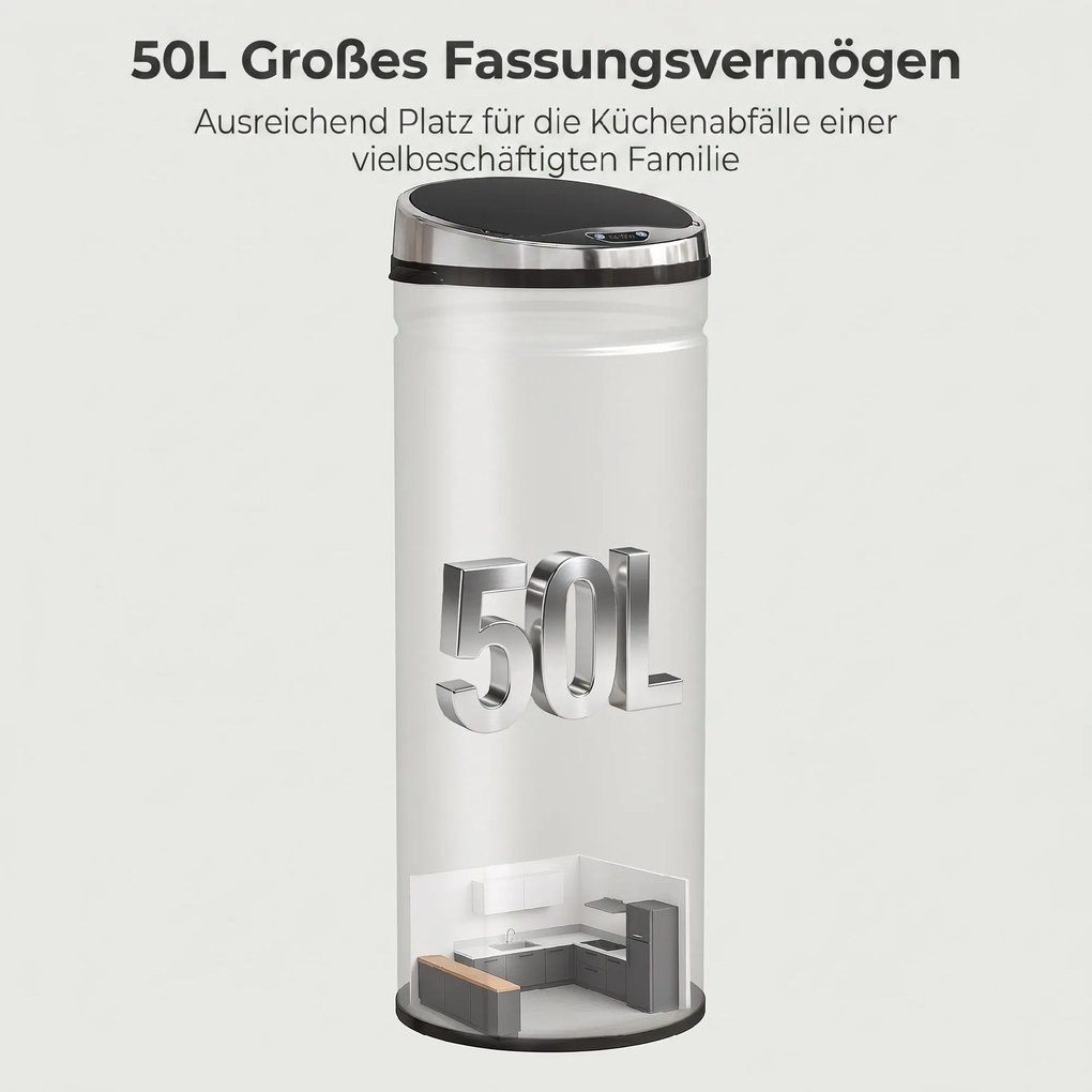 HOMCOM 50 l automatický odpadkový koš, nerezový, s pohybovým senzorem, černý a stříbrný