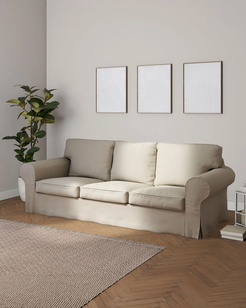 Potah na pohovku IKEA Ektorp 3-místná rozkládací, NOVÝ MODEL 2013 barva béžová látka pletený vzor