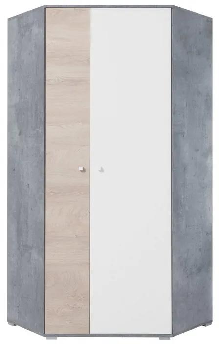 Rohová skříň Pardwa PR02 L / P, Barva: beton / bílý + dub