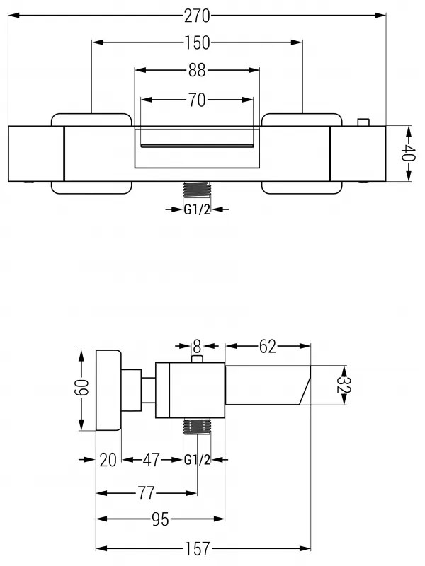 Mexen CUBE termostatická vanová baterie, chrom, 77360-00