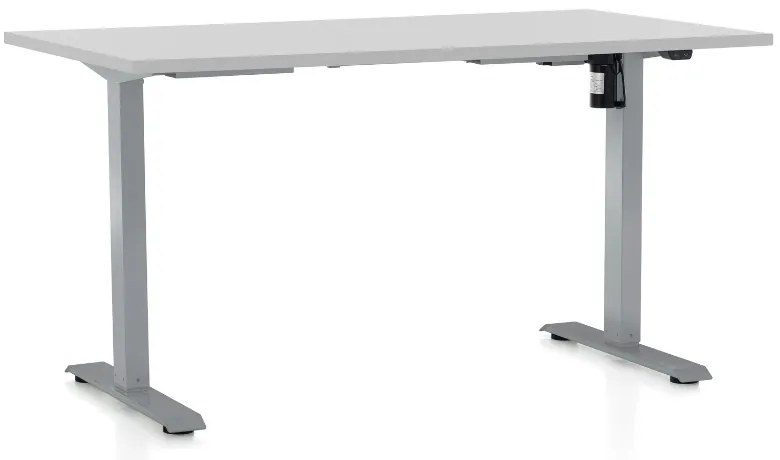 Výškově nastavitelný stůl OfficeTech A, 140 x 80 cm, šedá podnož, světle šedá