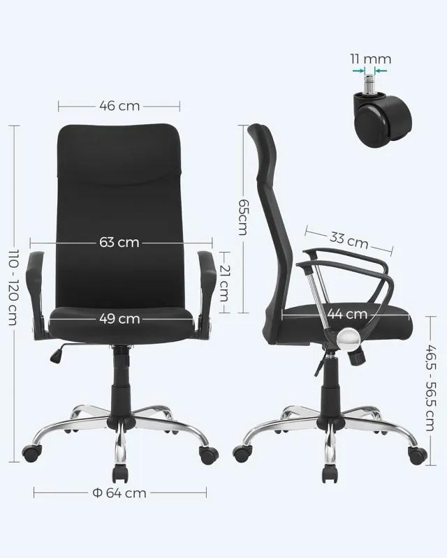 SONGMICS Kancelářská židle ergonomická, nastavitelná 63x63x110-120cm